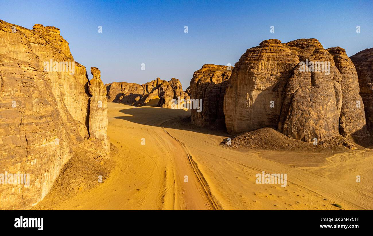 Aerial of a sanstone canyon, Al Ula, Kingdom of Saudi Arabia Stock ...