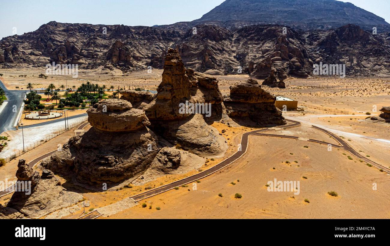 Aerial of the Unesco site Rock Art in the Ha'il Region, Jubbah, Kingdom ...