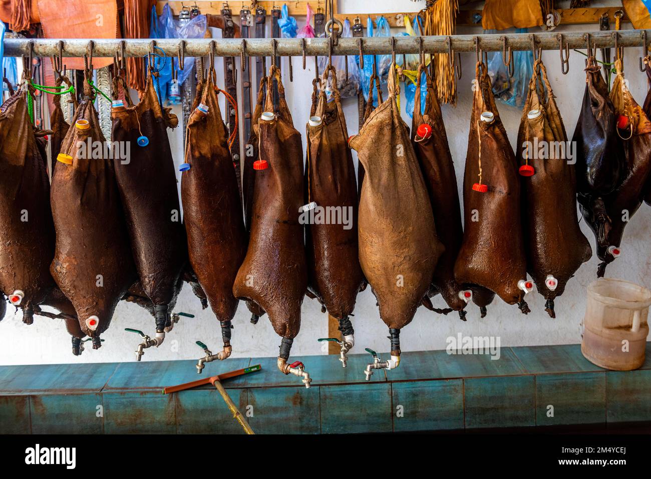 Store for goatskin bags filled up with water, Najran, Kingdom of Saudi ...
