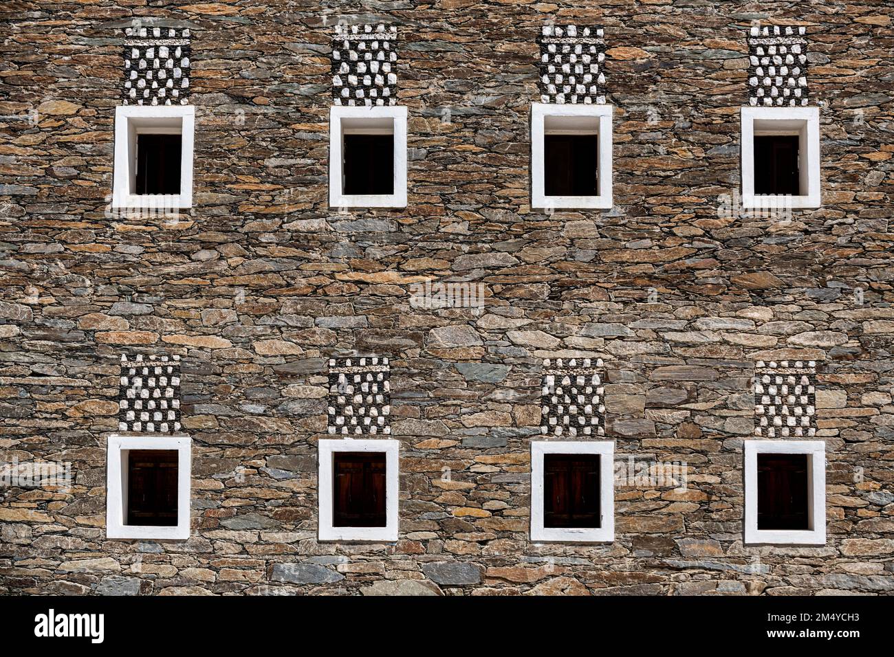 Colourful windows, Rijal Almaa mountain village, Asir mountains ...