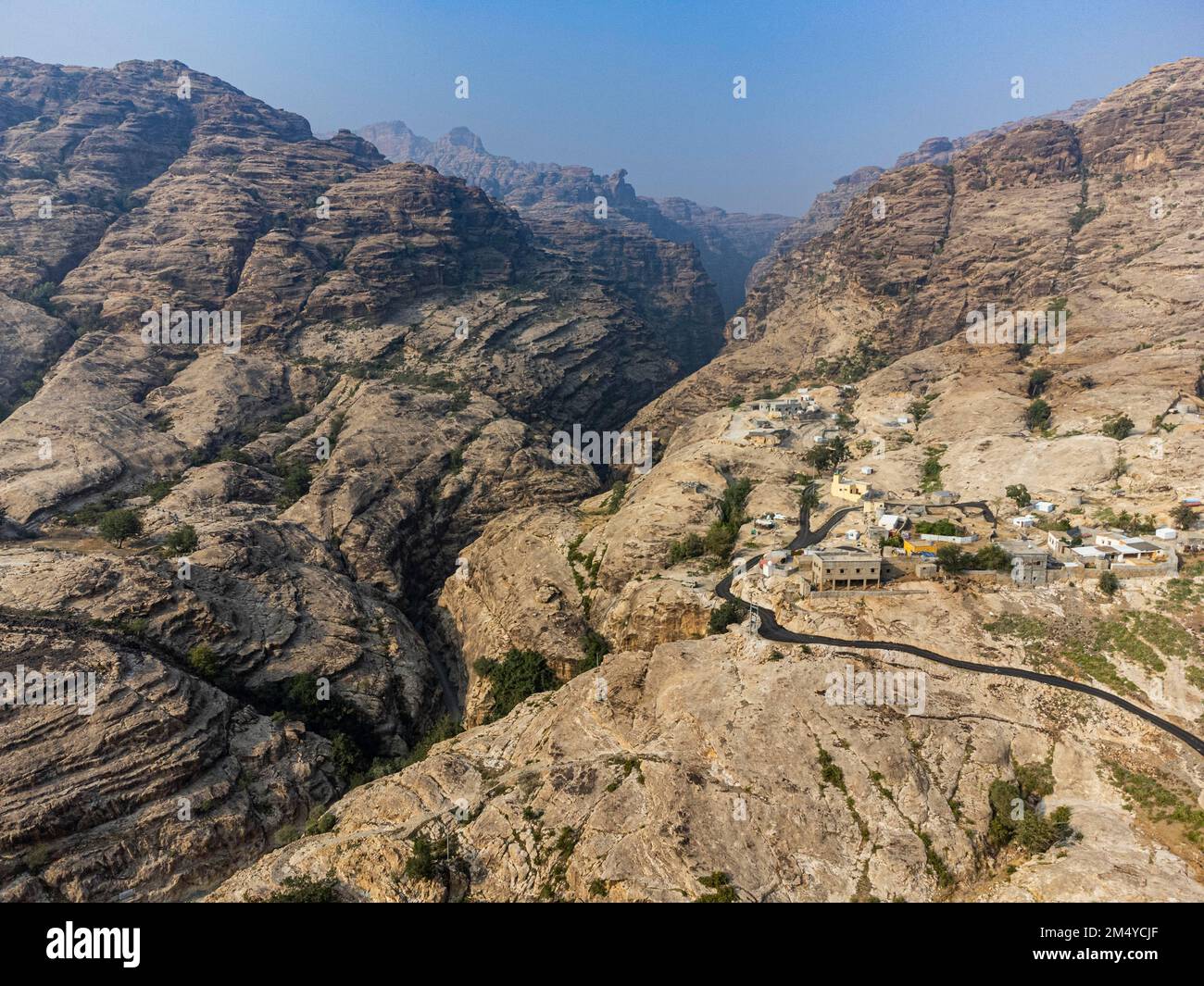 Aerial of the Wadi Lajab canyon, Asir mountains, Kingdom of Saudi ...