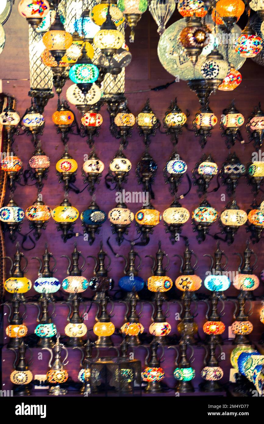 Mosaic Ottoman lamps from Grand Bazaar in Istanbul Stock Photo - Alamy