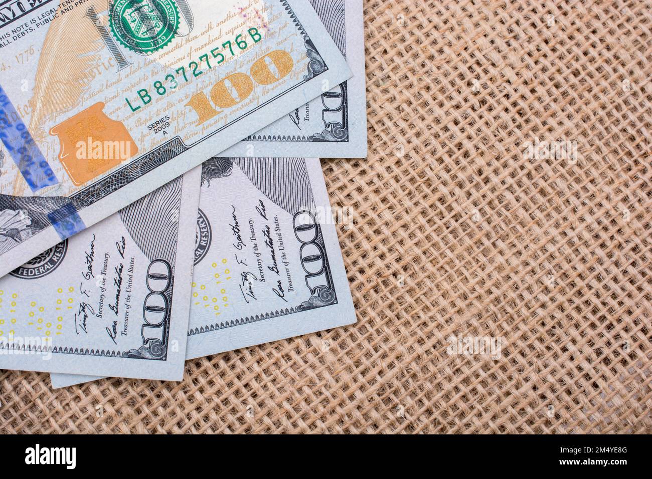 Banknote of US dollar placed on a linen canvas Stock Photo - Alamy