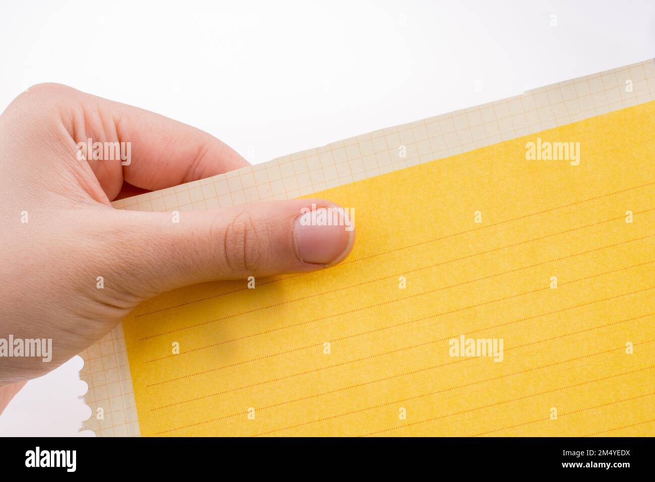 Hand holding a piece of paper on a white background Stock Photo - Alamy