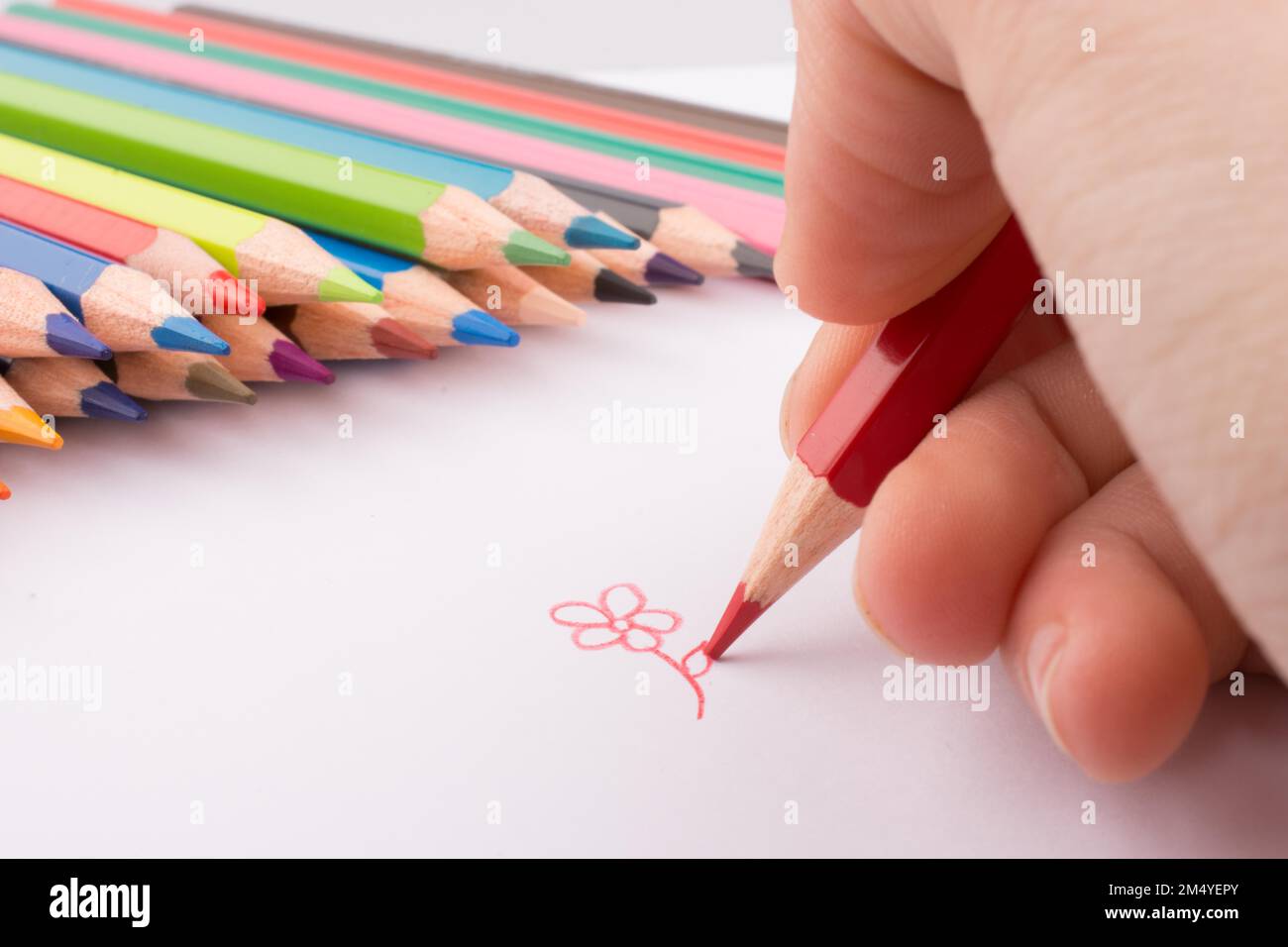 Hand drawing near color pencils on a white background Stock Photo - Alamy