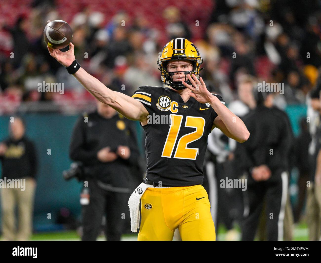 Tampa, FL, USA. 23rd Dec, 2022. Missouri Tigers quarterback Brady Cook ...
