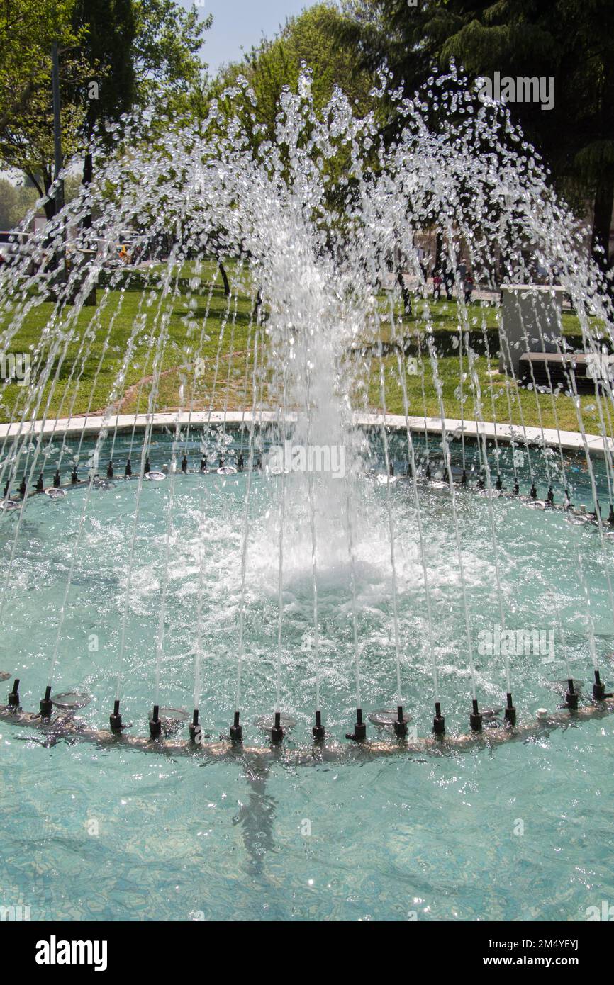 The fountains gushing sparkling water in a pool in a park Stock Photo ...
