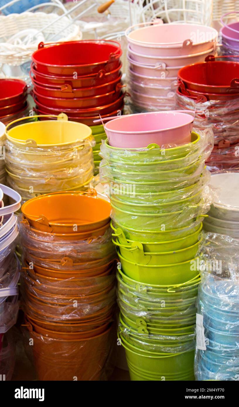 Various colors in buckets hi-res stock photography and images - Alamy