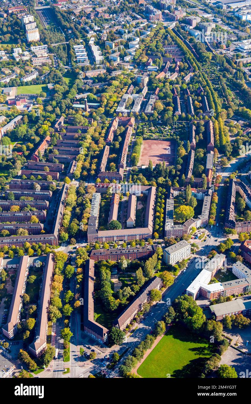 Aerial view of residential buildings of the 50s and 60s, housing estate ...