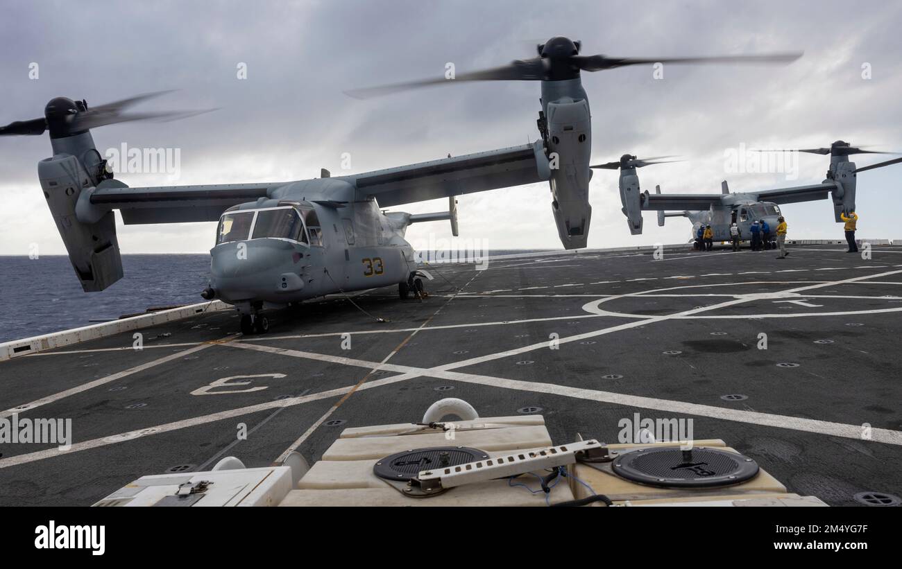 PACIFIC OCEAN (Nov. 18, 2022) – U.S. Marine Corps pilots with Marine Medium Tiltrotor Squadron ...