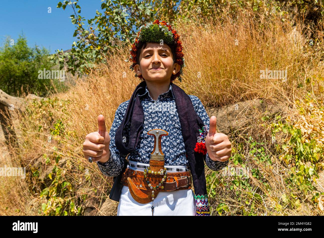 Young boy of the Qahtani Flower men tribe, Asir mountains, Kingdom of ...