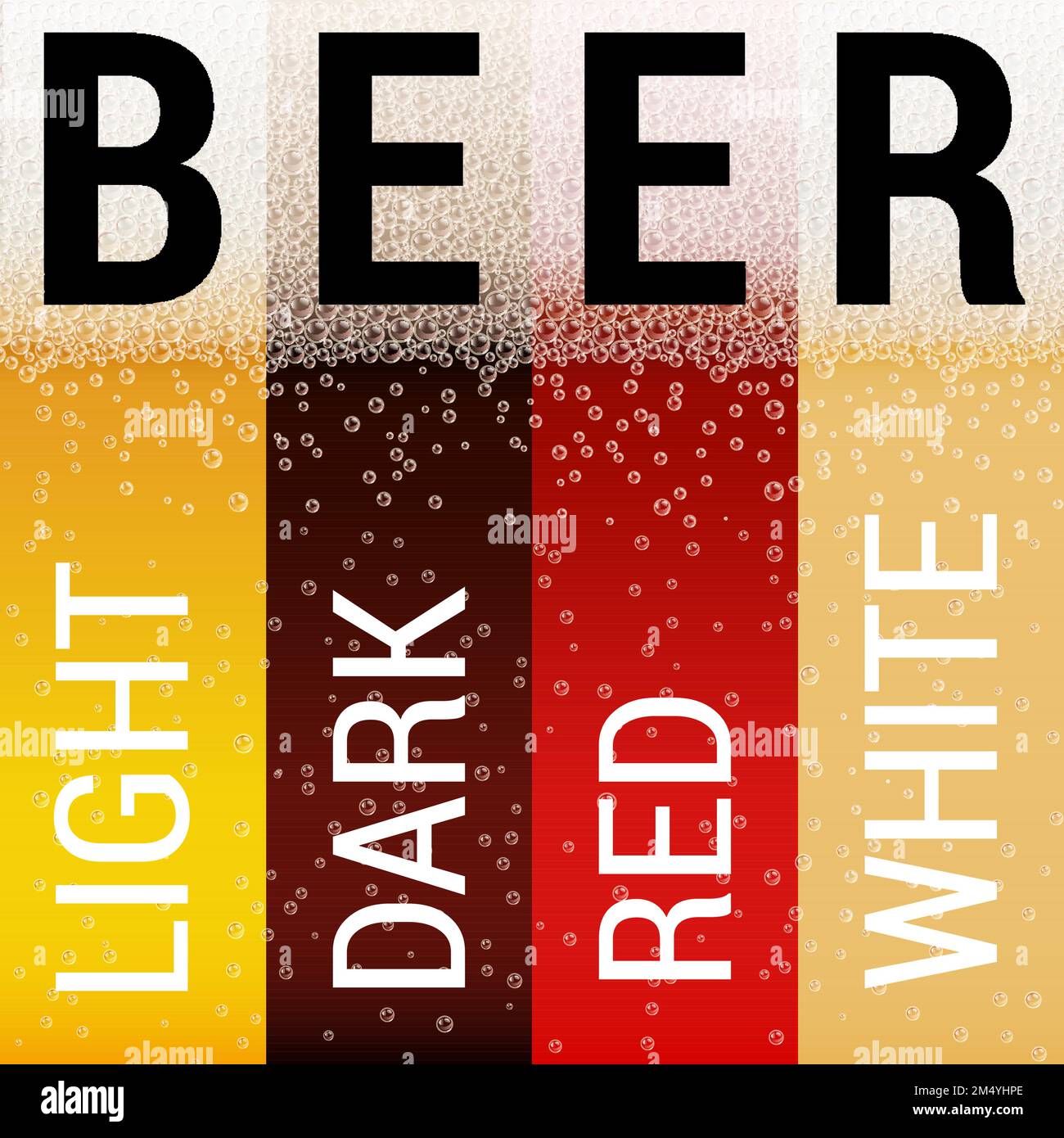 Set of Four Realistic Light, Dark, Red and White Beer with Foam ...