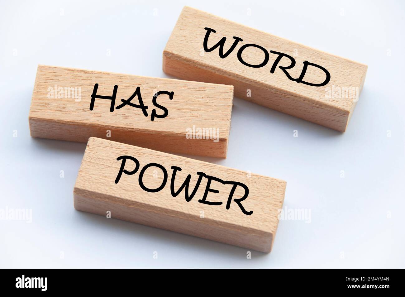 Word has power text on wooden blocks on white background. Motivational ...