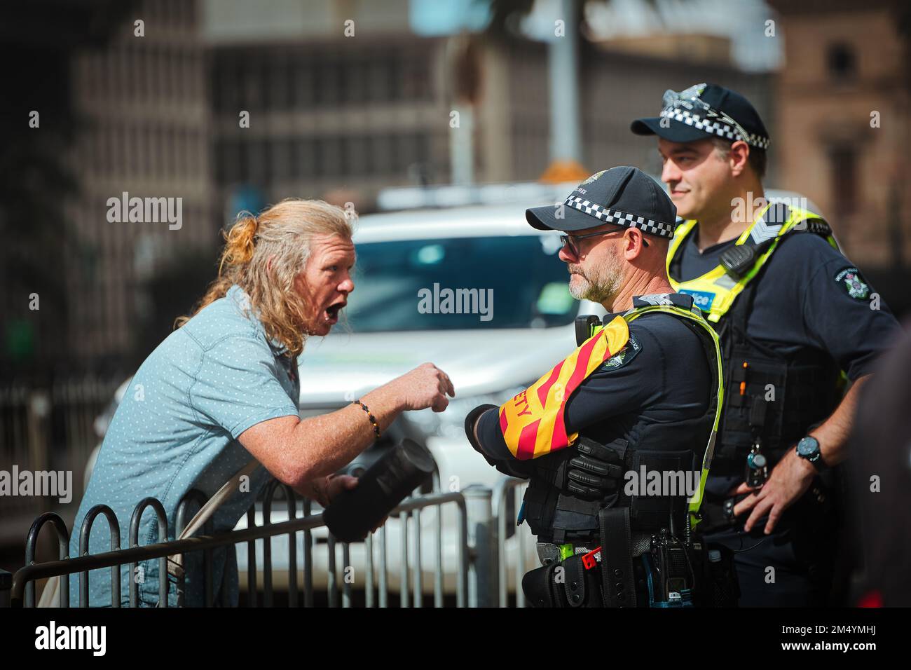 Victoria Police in a freedom protest in Melbourne victoria Stock Photo ...