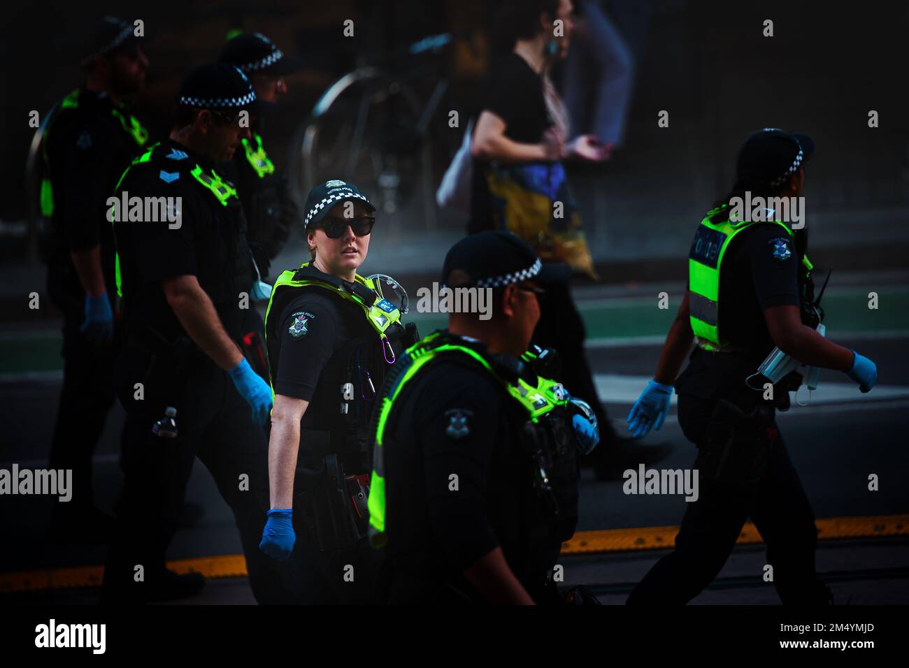 Victoria Police in a freedom protest in Melbourne victoria Stock Photo ...