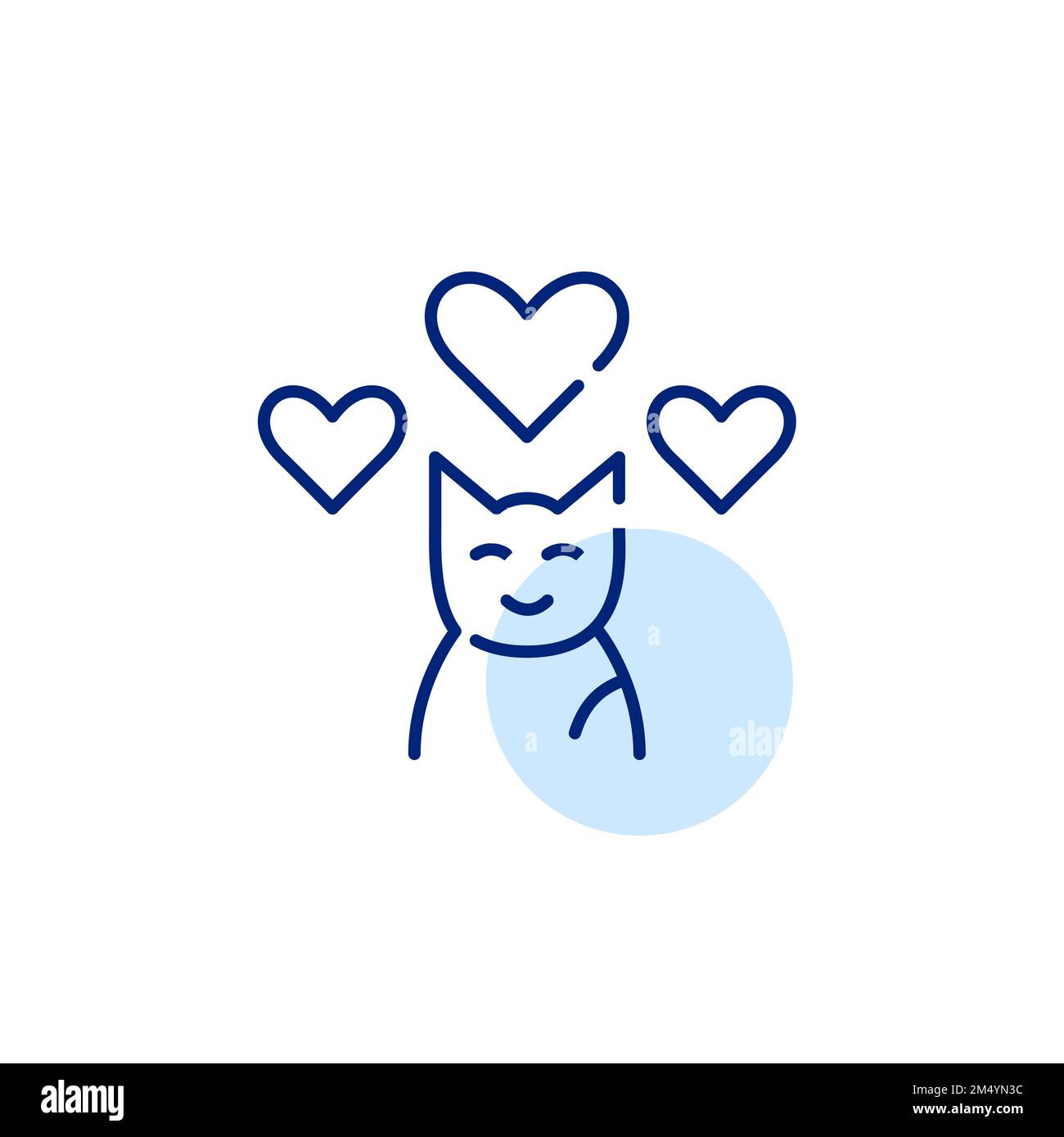 Happy cat receiving three likes. Smiling kitty and heart symbols. Pixel ...