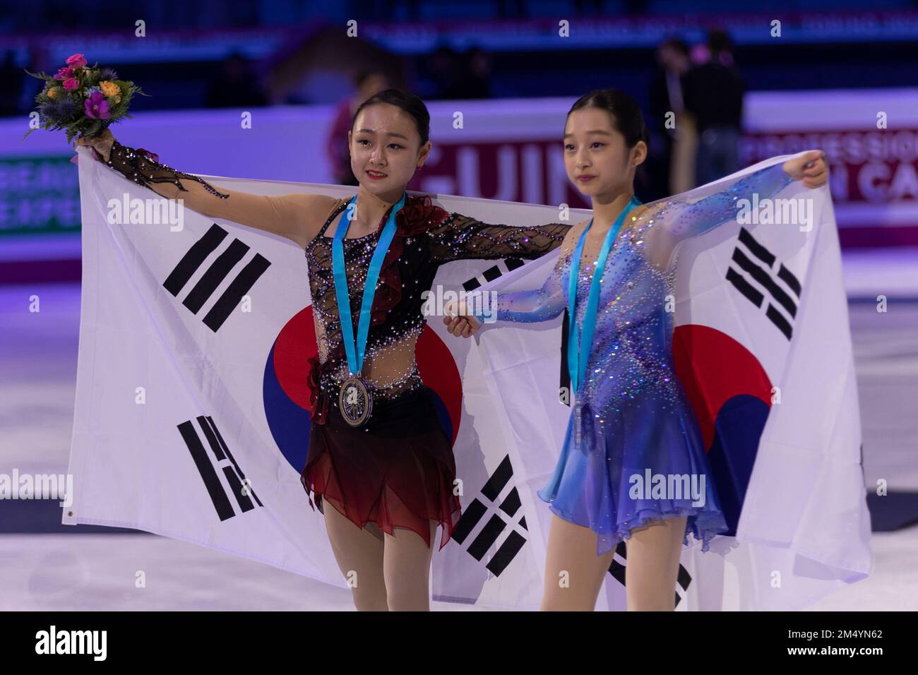 Palavela, Turin, Italy, December 09, 2022, Chaeyeon Kim (Kor) bronze medal and Jia Shin (Kor ...