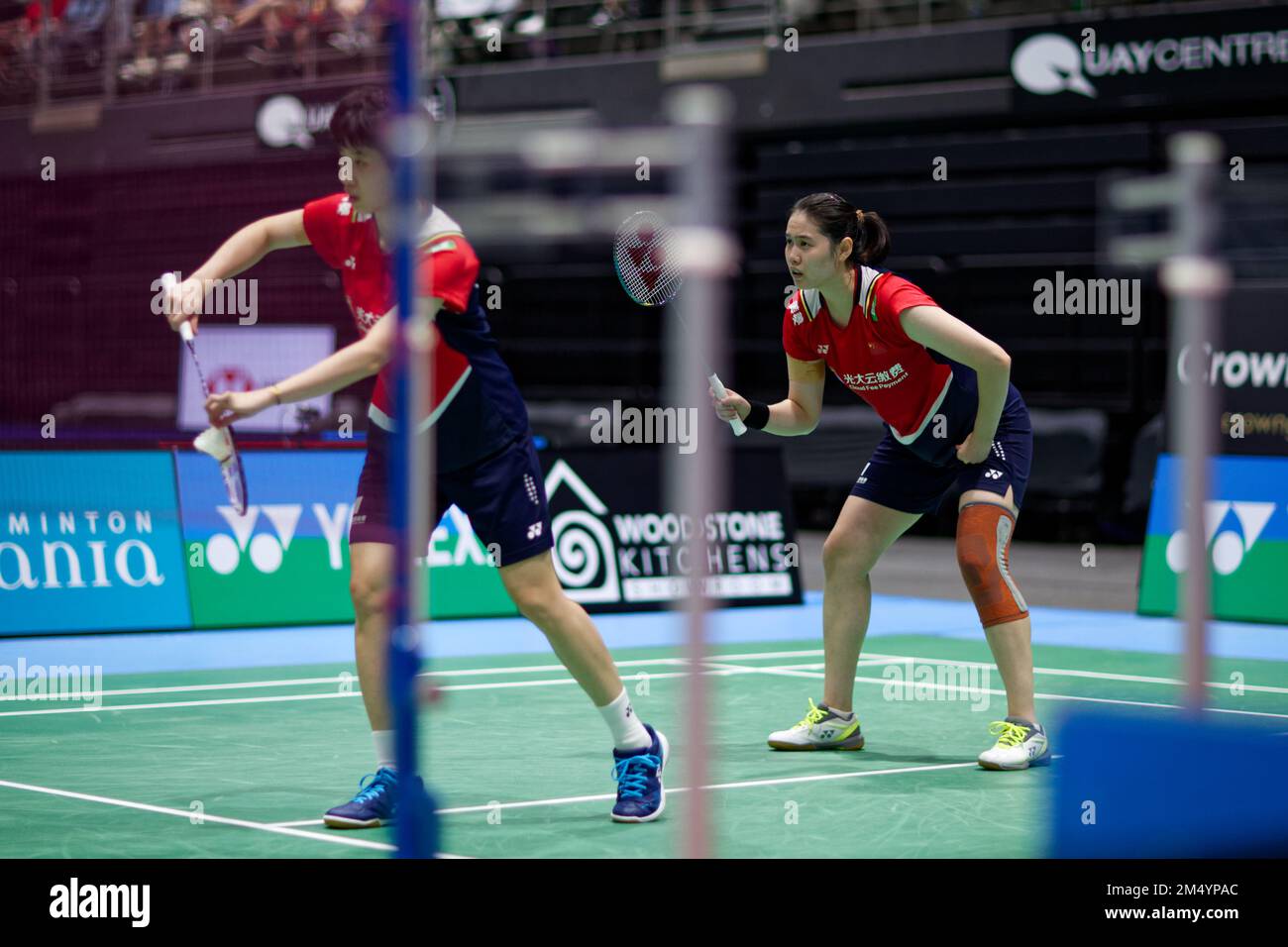 ZHENG Yu of China in action during the womens semi finals doubles match ...