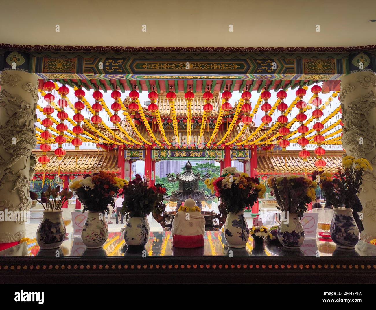 The interior of a Buddhist temple with colorful decorations Stock Photo ...