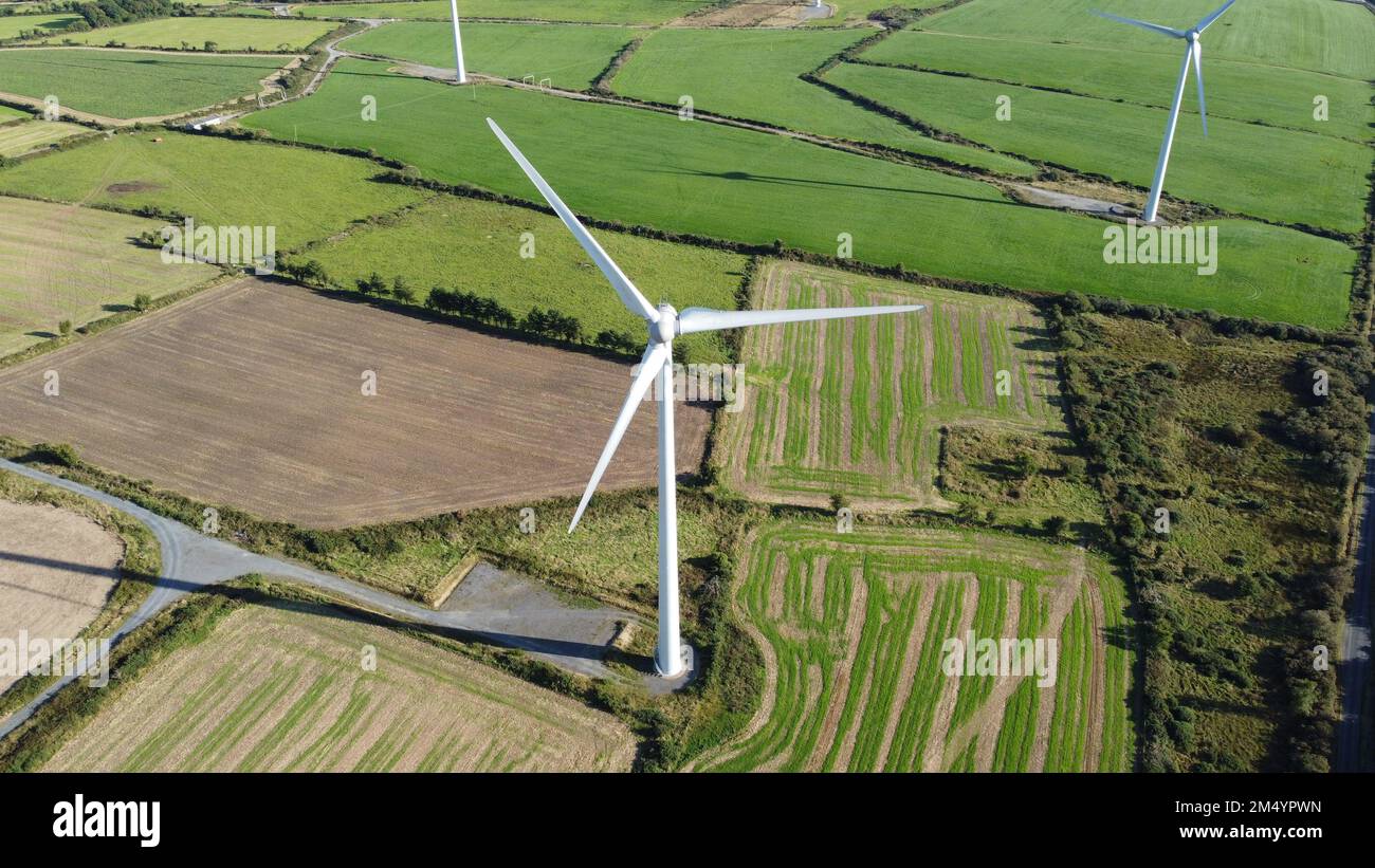 An aerial view of windmills in farmland Stock Photo - Alamy