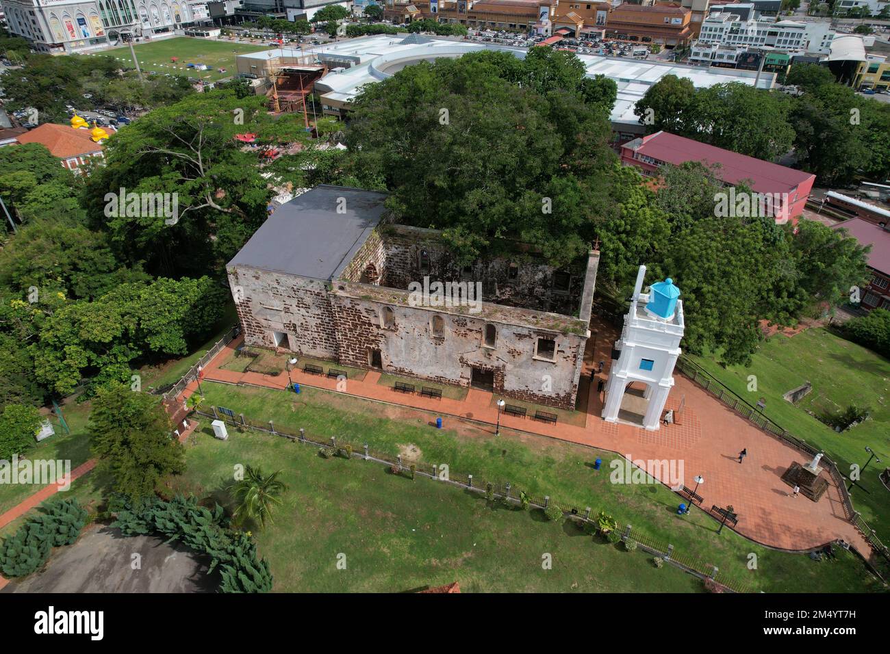 An aerial shot of historic St. Paul's Church in Malacca, the oldest ...