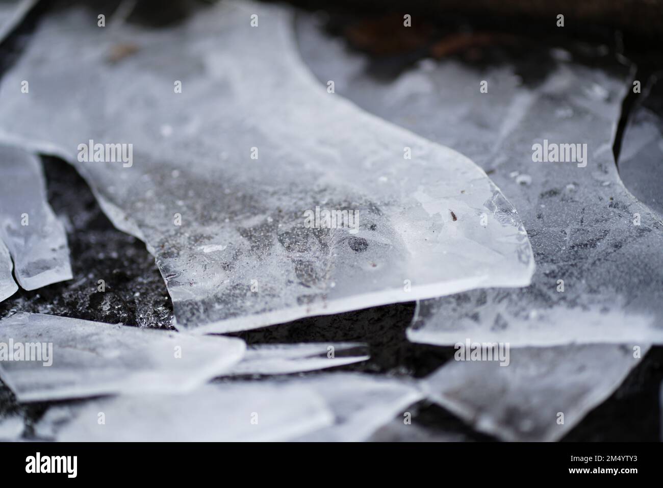 A view of broken pieces of ice sheets on a ground Stock Photo - Alamy