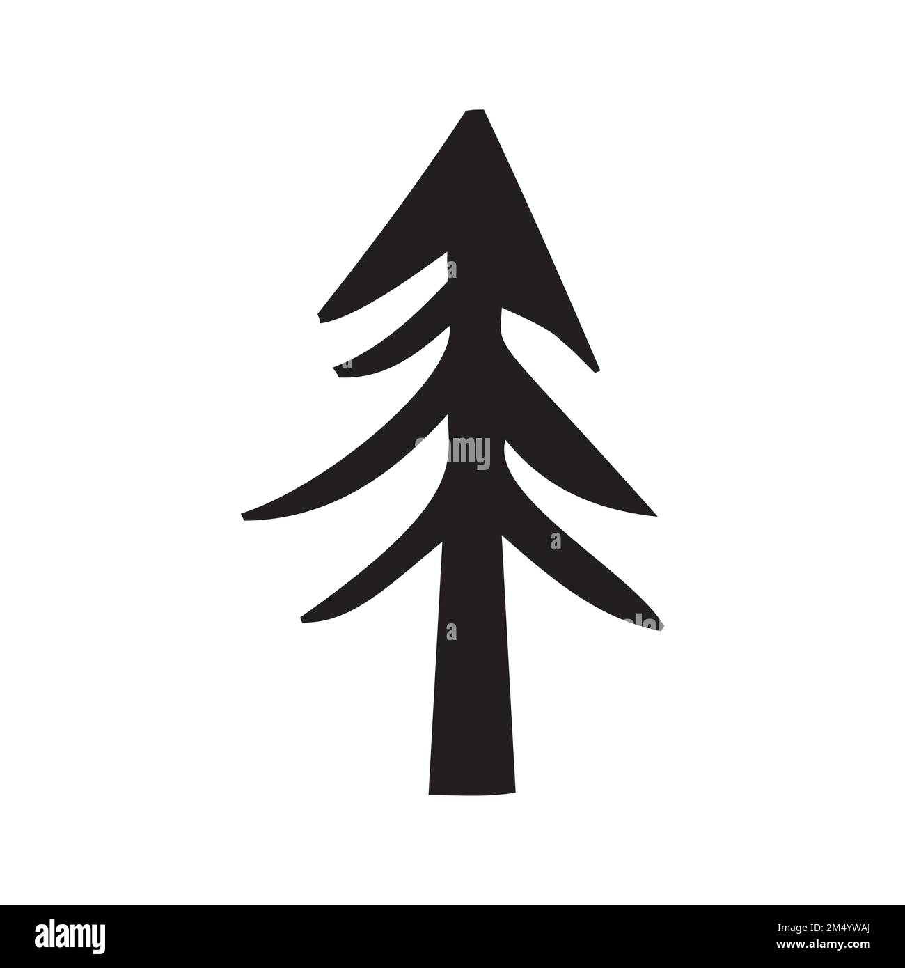 Whimsical Christmas tree hand drawn block print winter design Stock ...