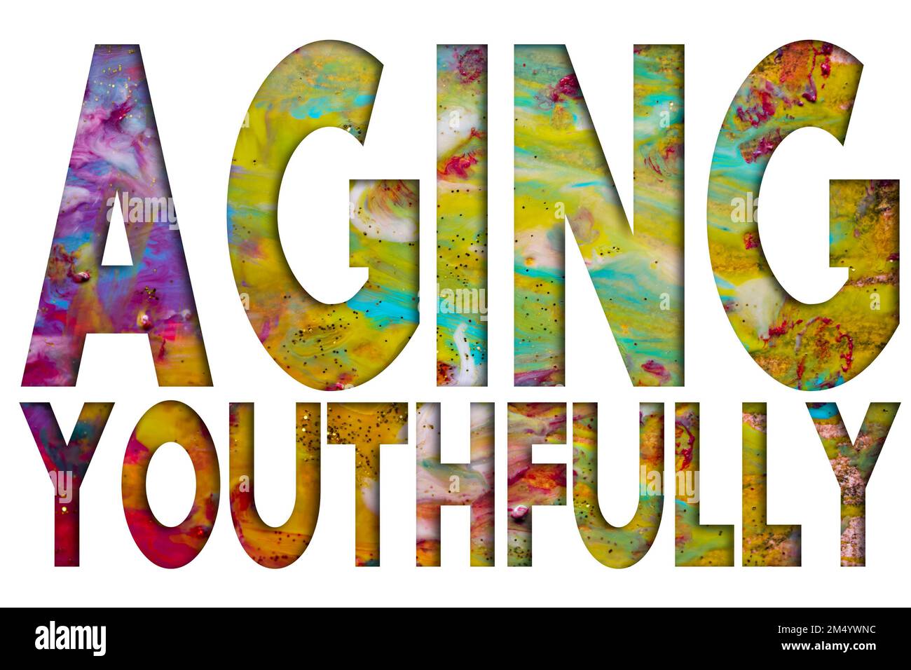 Abstract Natural Luxury art, fluid painting with Aging Youthfully text ...