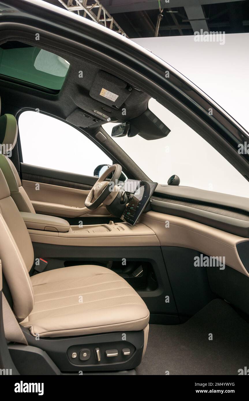 Shanghai, China – 12192022: Preview of the interior of the new electric ...