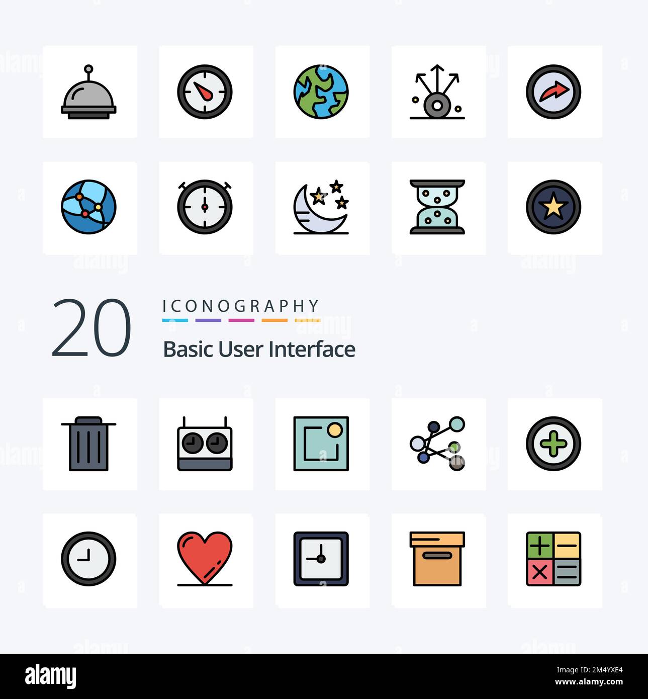 20 Basic Line Filled Color icon Pack like world earth notification timer stopwatch Stock Vector ...
