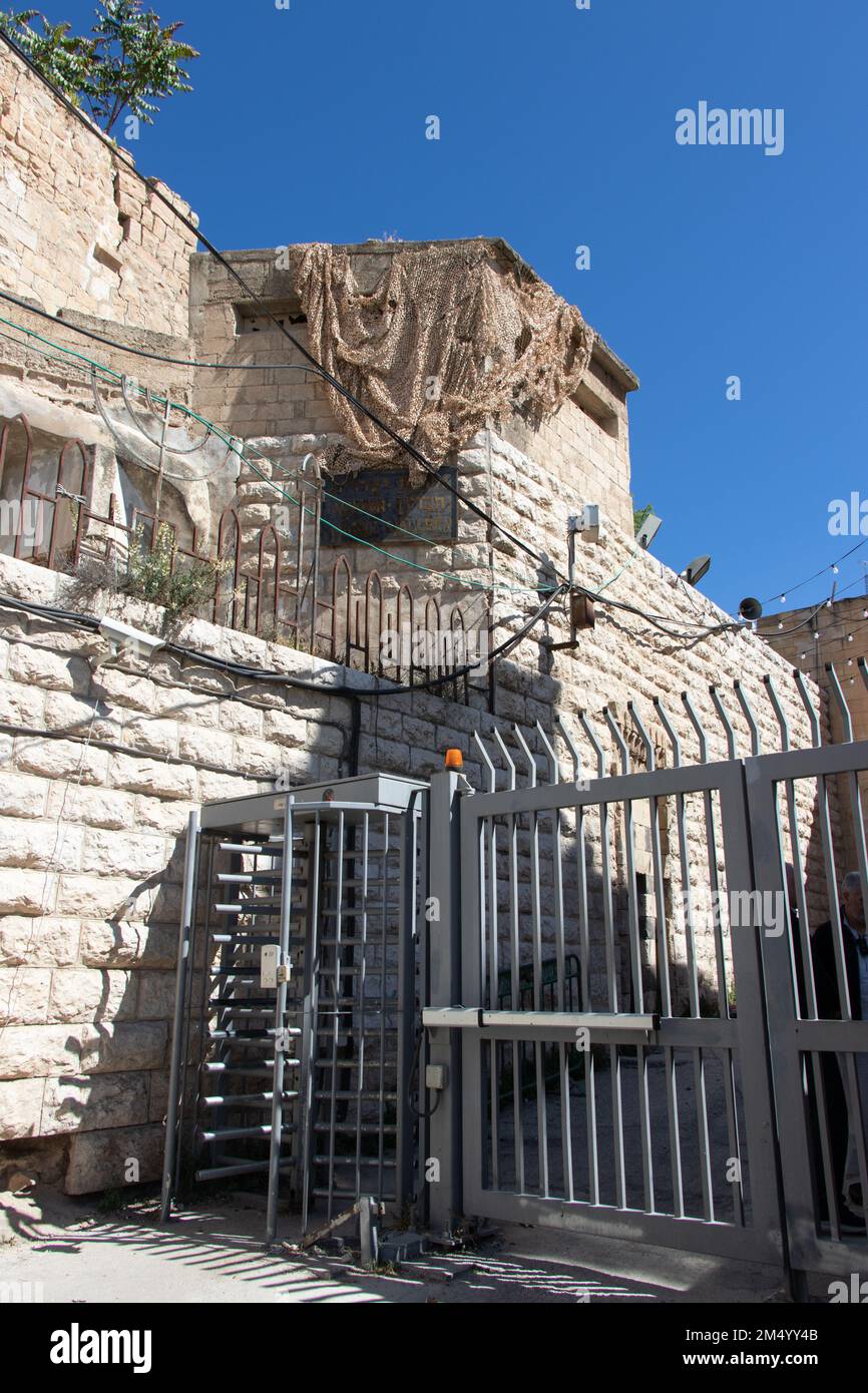 The military checkpoint and a jewish house in Hebron or Al-Khalil city ...