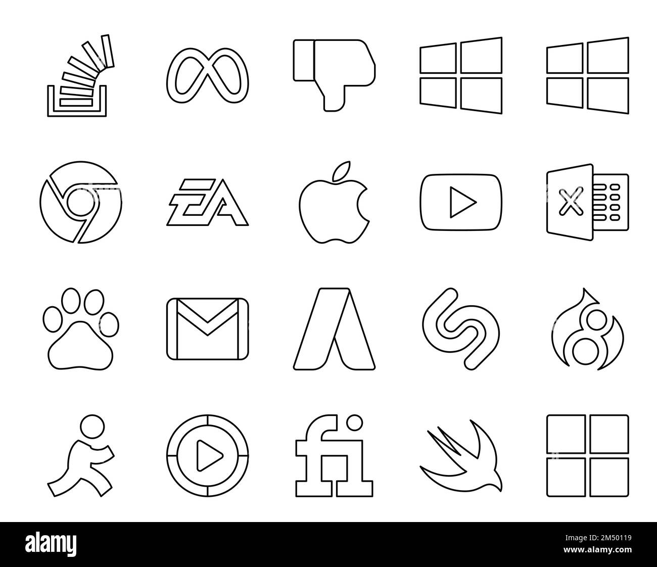 20 Social Media Icon Pack Including Gmail Excel Chrome Video Apple Stock Vector Image And Art