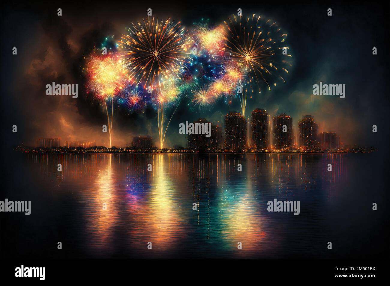 Fireworks at the City Skyline Stock Photo - Alamy