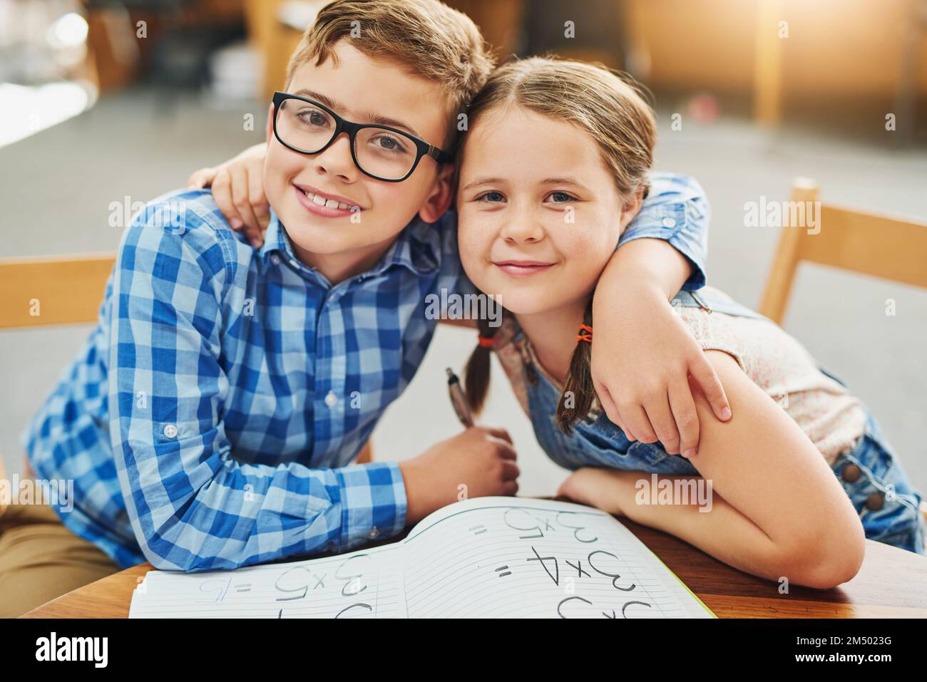 We have been friends for a while. Portrait of two young children ...