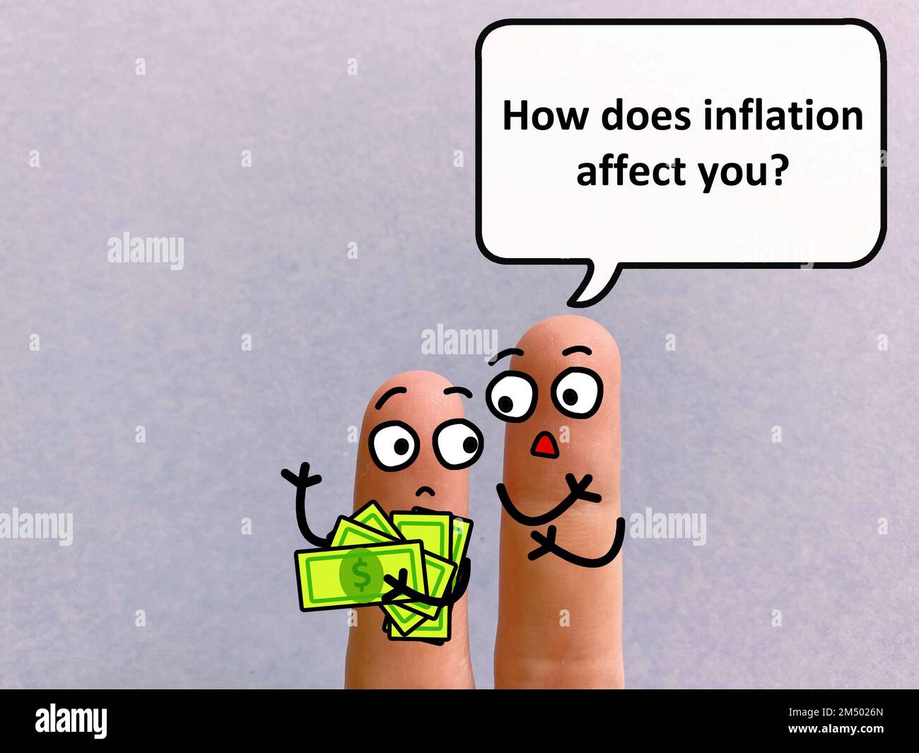 Two fingers are decorated as two person discussing about inflation and ...