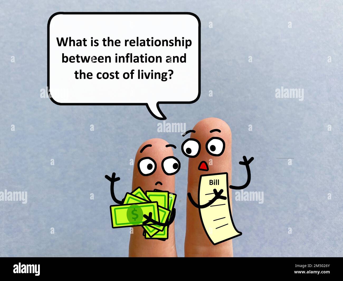 Two fingers are decorated as two person discussing about inflation and ...