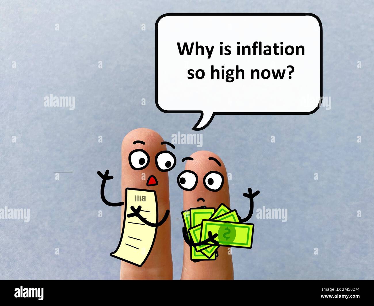 Two fingers are decorated as two person discussing about inflation and ...