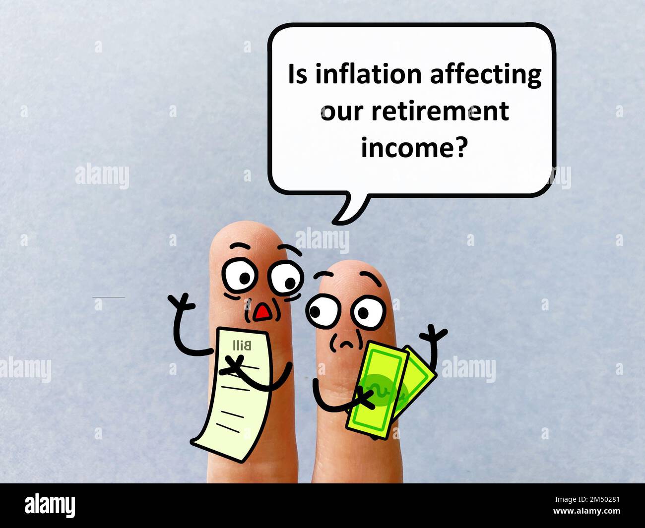 Two fingers are decorated as two person discussing about inflation and ...