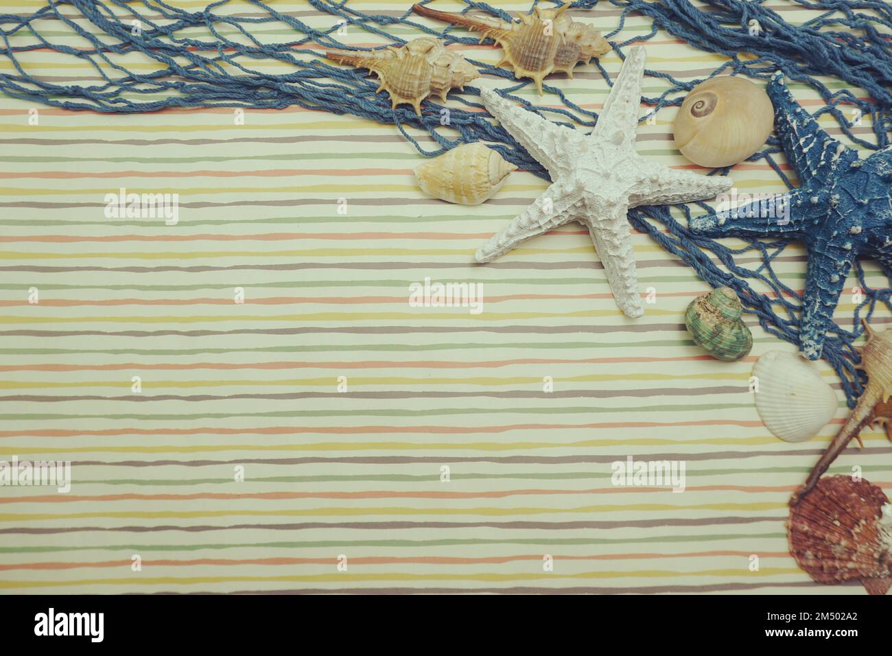 Mock up flat lay space photo frame with nautical marine decoration ...