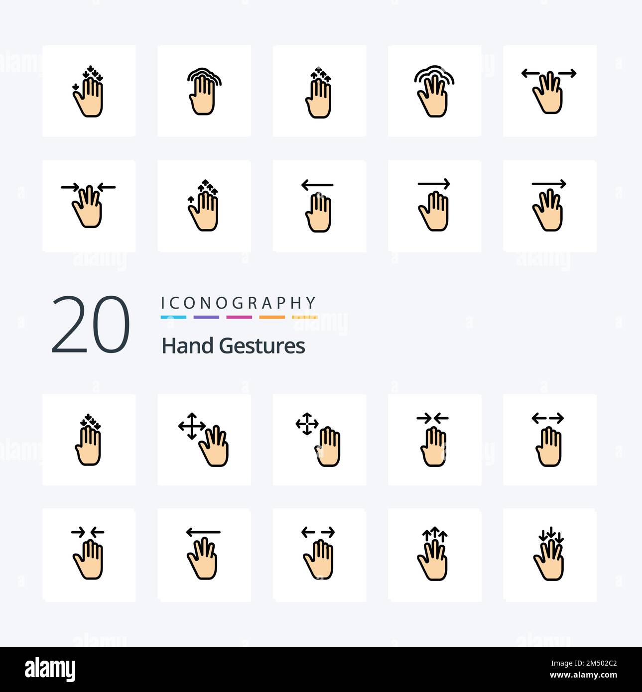 20 Hand Gestures Line Filled Color icon Pack like hand pinch hand ... 20 Hand Gestures Line Filled Color icon Pack like hand pinch hand ...