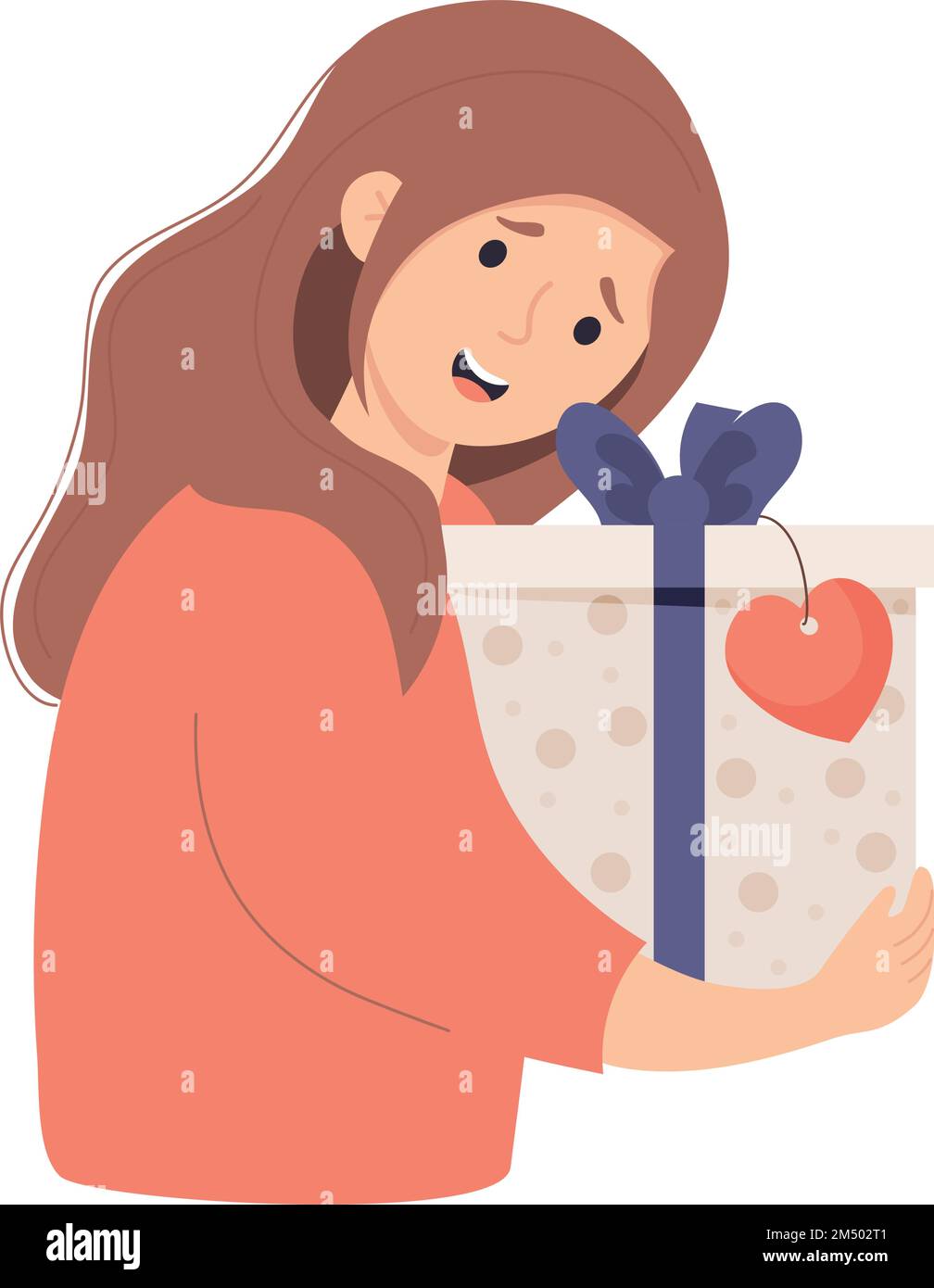 Happy girl with big gift box. Vector illustration in cartoon flat style ...