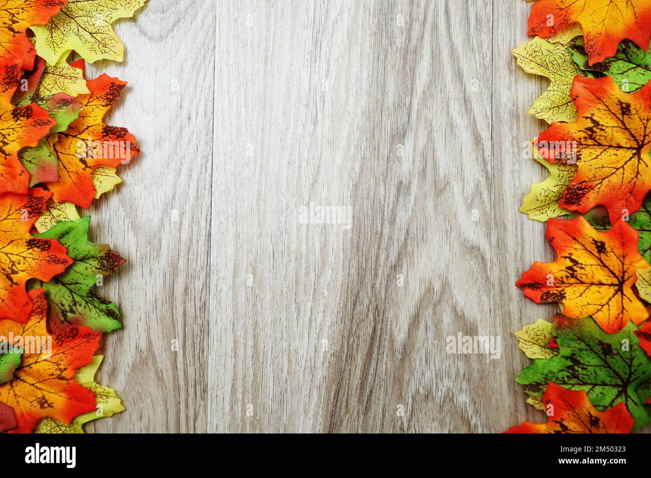 Autumn Maple leave border frame with space copy on wooden background ...