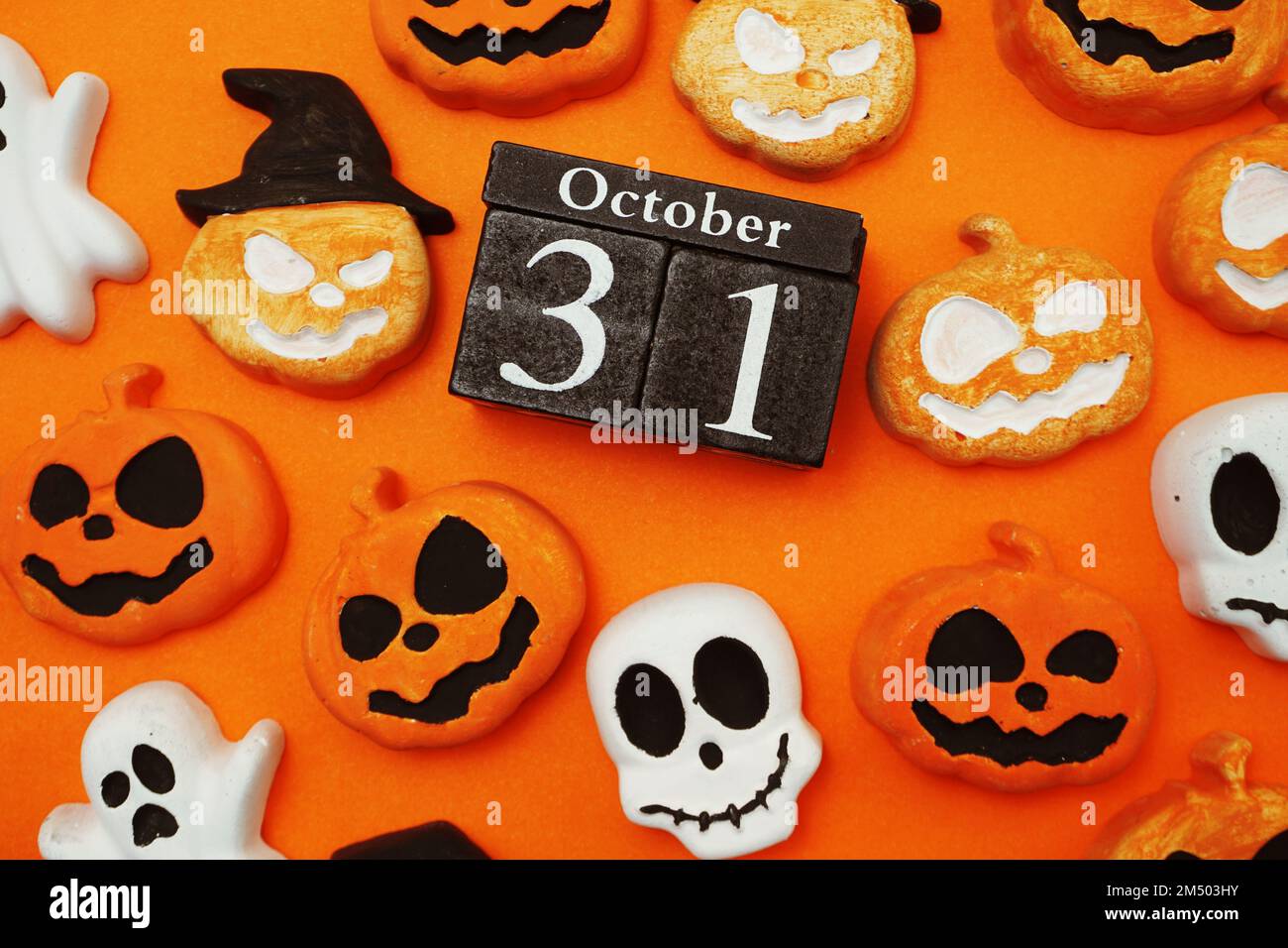Halloween 31 october with pumpkin decorate on orange background Stock ...