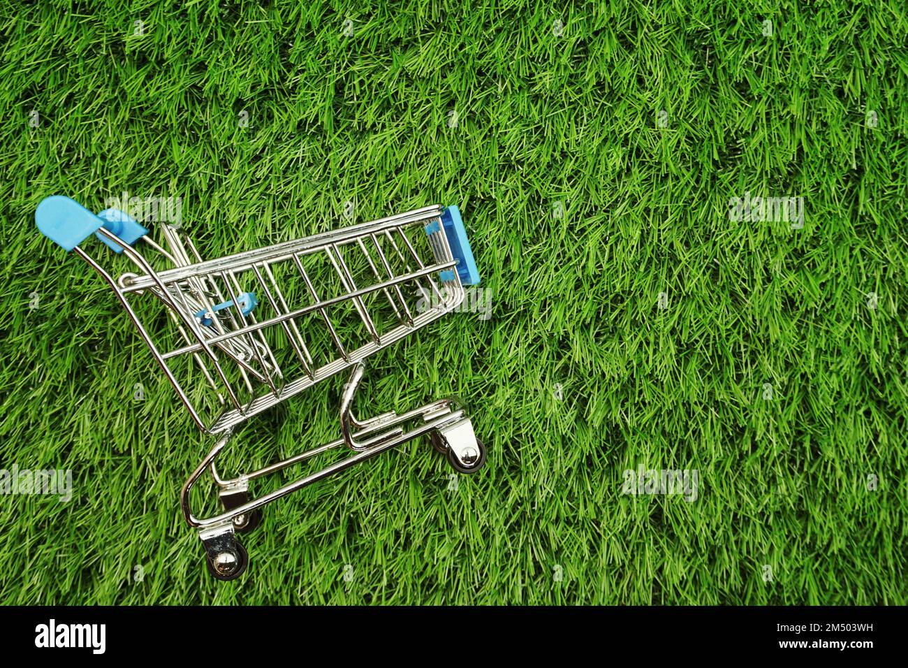 Mini trolley cart with space copy on green grass background Stock Photo ...