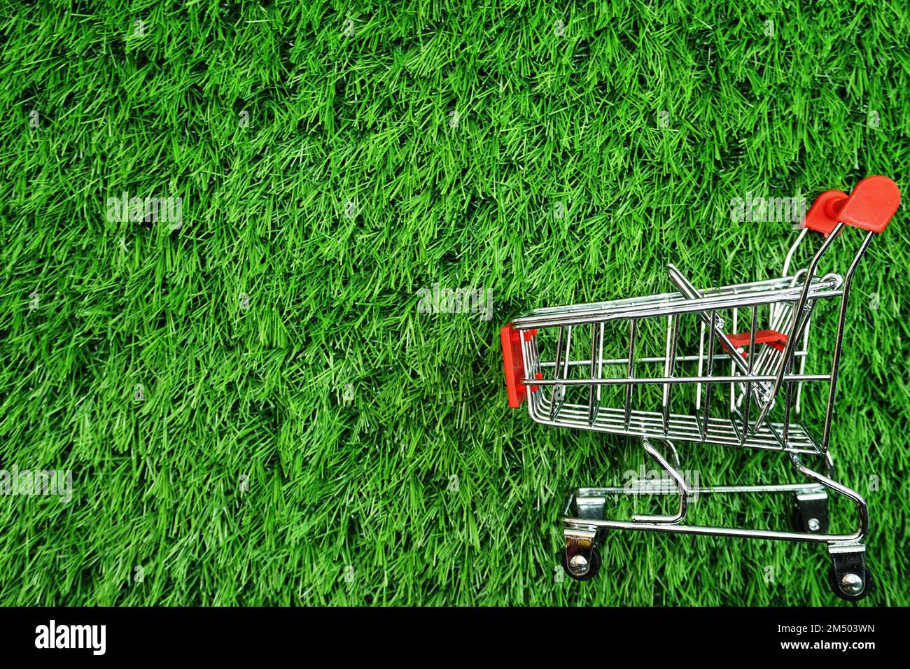 Mini trolley cart with space copy on green grass background Stock Photo ...