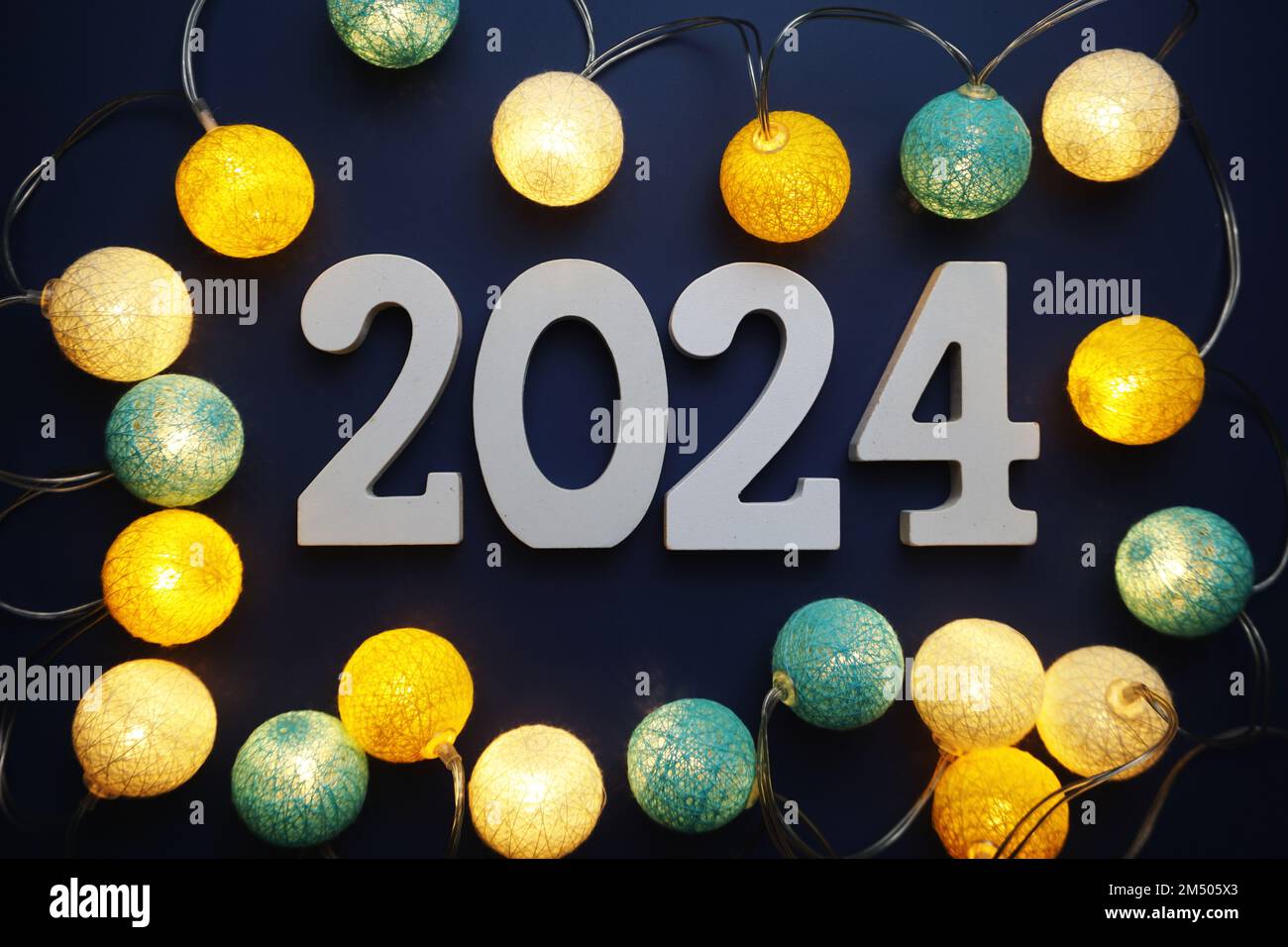 Happy New Year 2024 alphabet letter with cotton ball LED decoration on ...