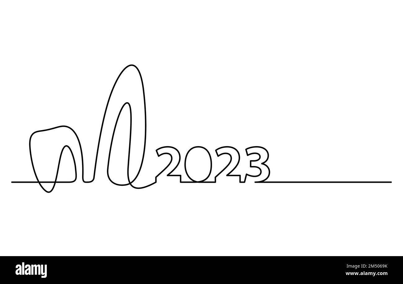 year of the rabbit 2023 continuous line drawing vector illustration ...