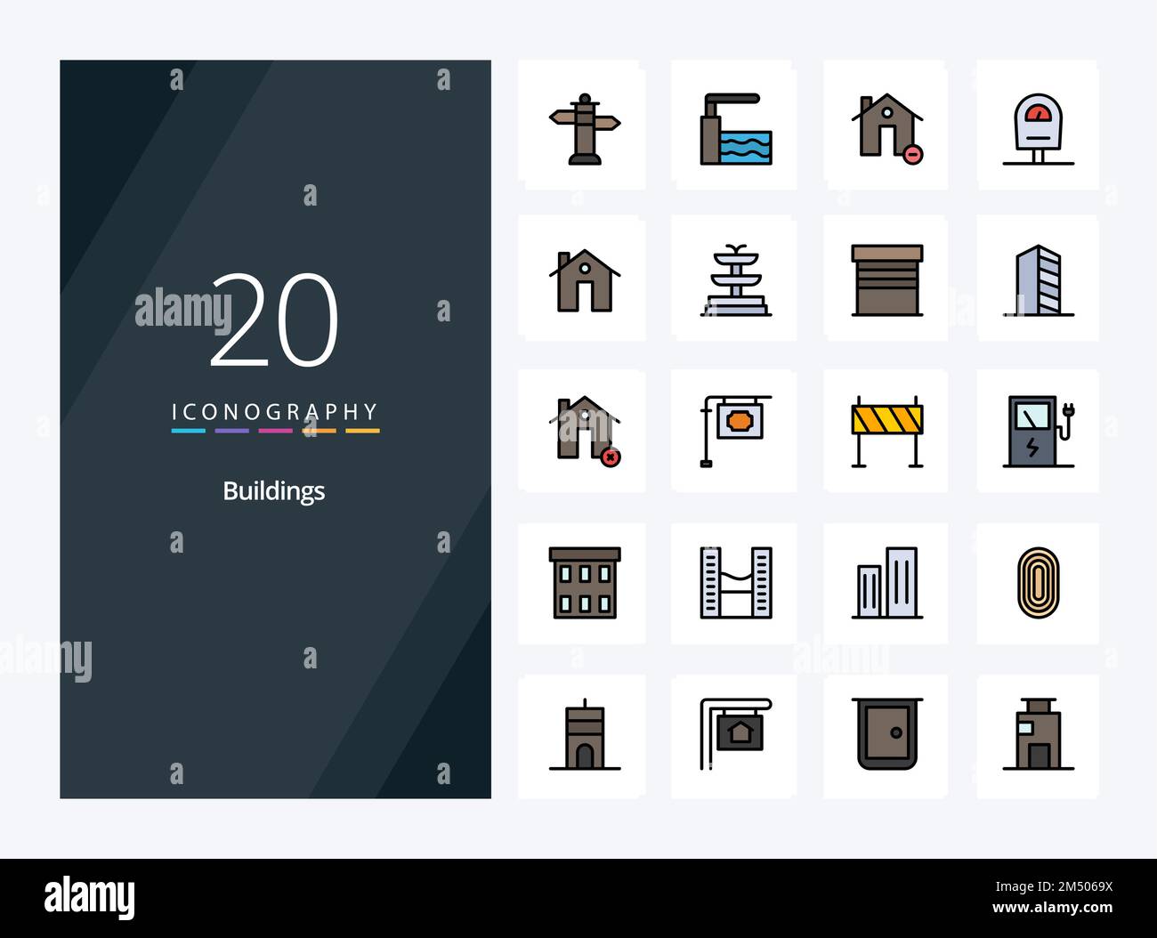 20 Buildings line Filled icon for presentation Stock Vector Image & Art ...