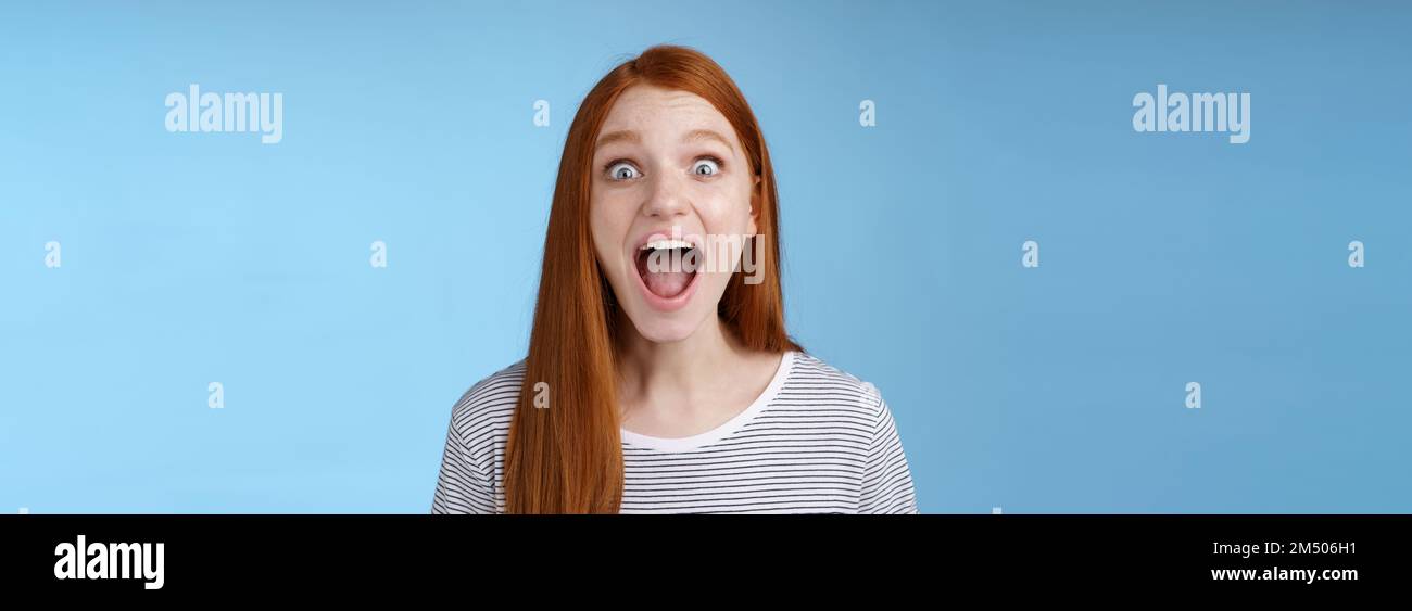Amused Thrilled Enthusiastic Surprised Good Looking Redhead Girl Wide