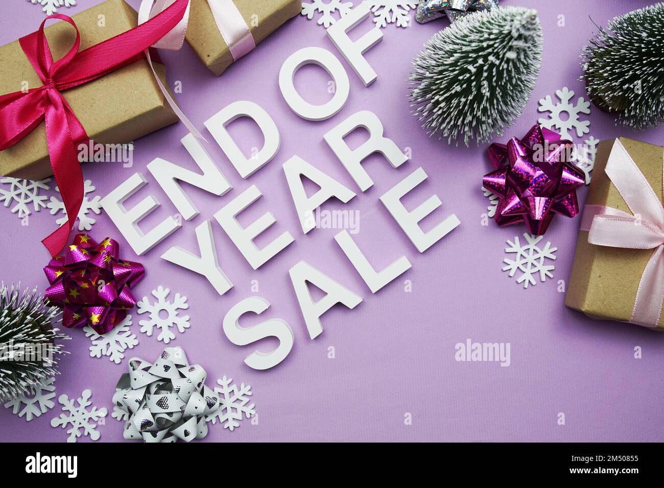 End of Year Sale alphabet letters with gift boxes, snowflake and ...
